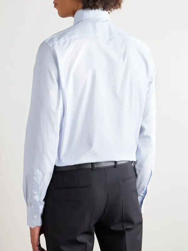 Zegna Cutaway-collar Checked Cotton-poplin Shirt - Blue
