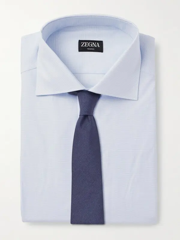 Zegna Cutaway-collar Checked Cotton-poplin Shirt - Blue