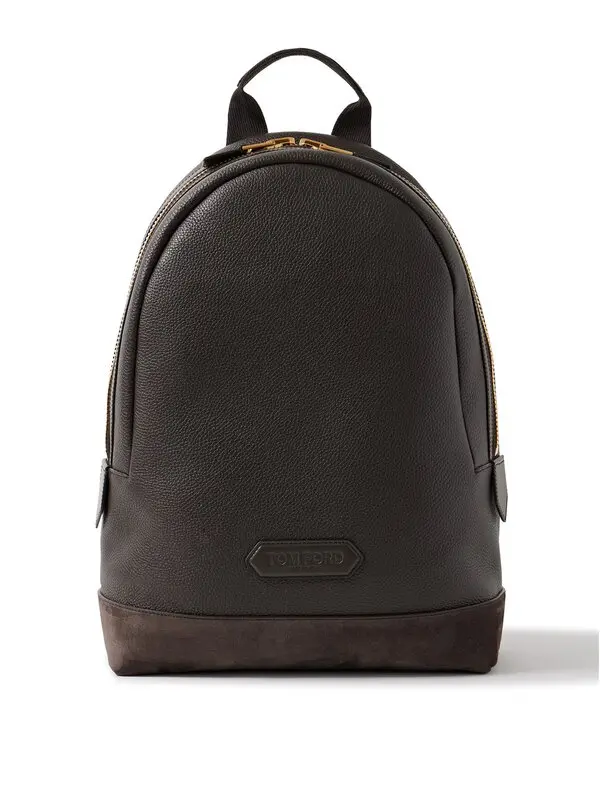 TOM FORD Suede-trimmed Full-grain Leather Backpack - Brown