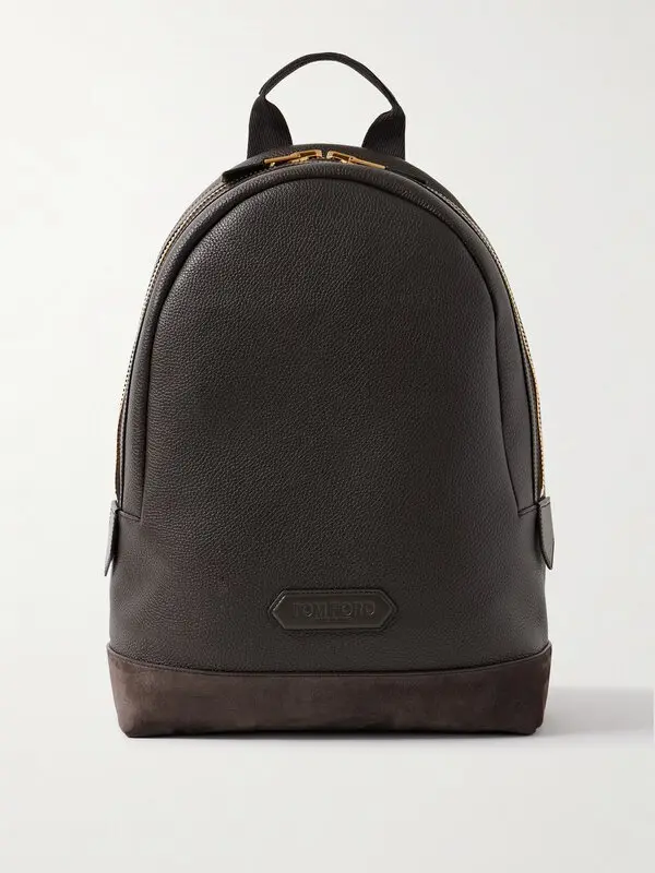 TOM FORD Suede-trimmed Full-grain Leather Backpack - Brown