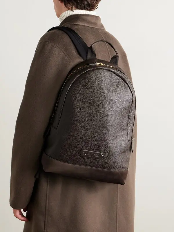 TOM FORD Suede-trimmed Full-grain Leather Backpack - Brown