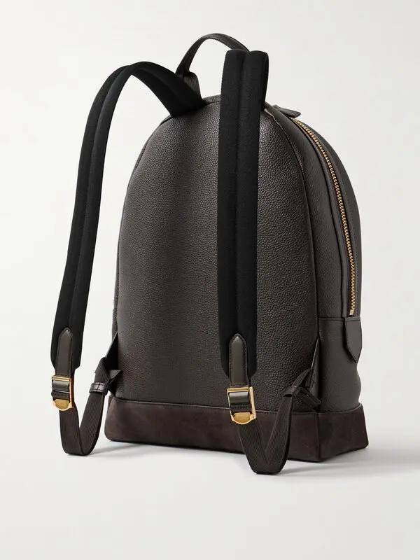 TOM FORD Suede-trimmed Full-grain Leather Backpack - Brown
