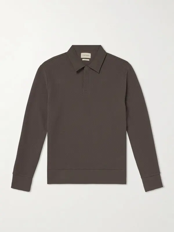 Oliver Peoples Waffle-knit Organic Cotton-blend Polo Shirt