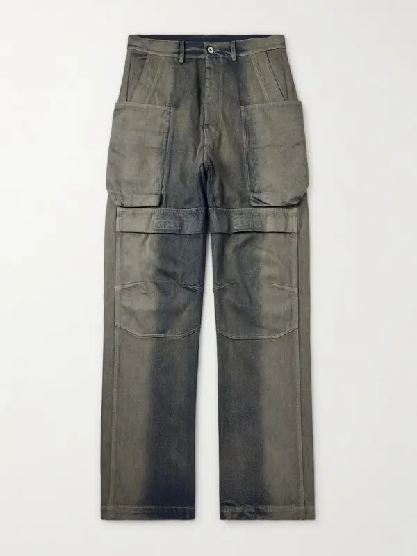 Rick Owens Stefan Wide-leg Distressed Denim Cargo Trousers - Gray