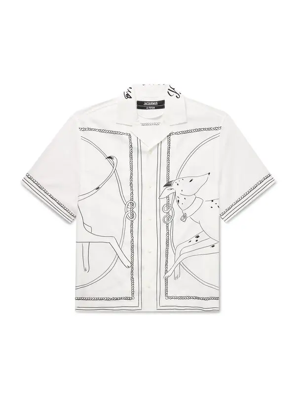 Jacquemus Jean Camp-collar Printed Cotton-poplin Shirt - White