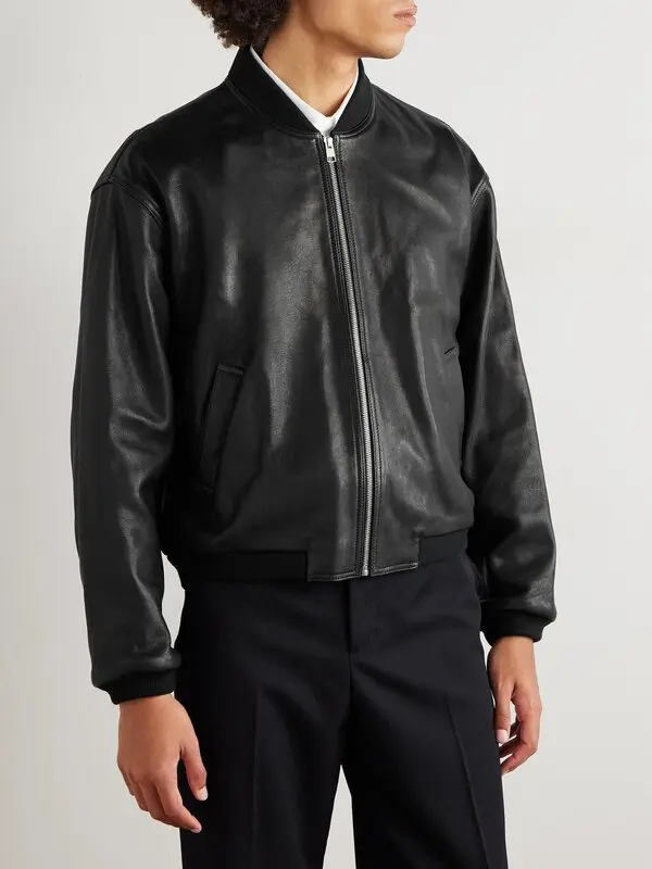 FRAME Leather Bomber Jacket - Black