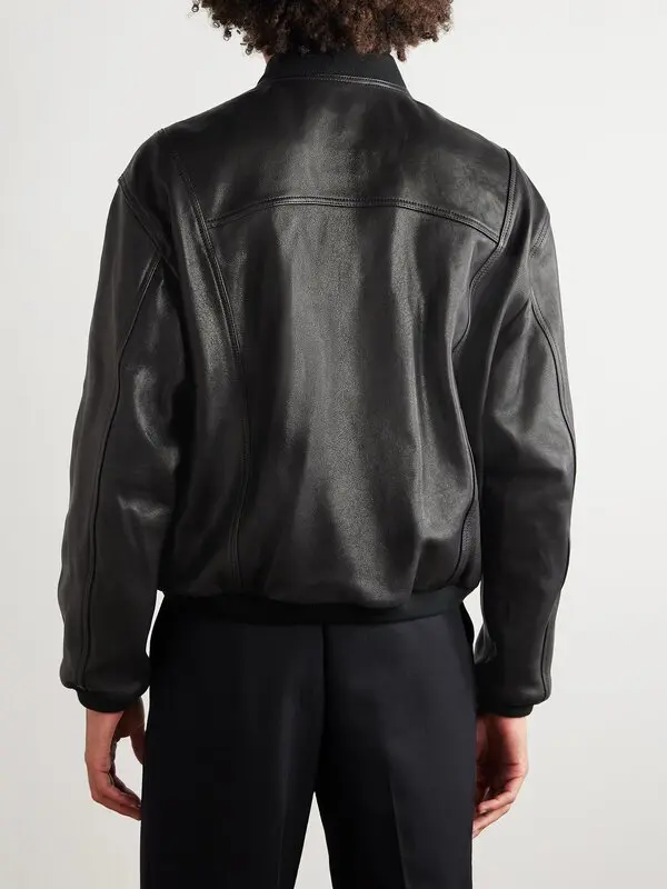 FRAME Leather Bomber Jacket - Black