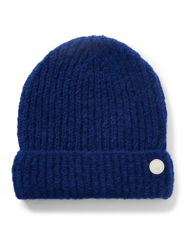Folk Ribbed-knit Beanie - Blue