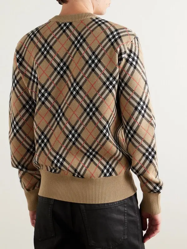 Burberry Checked Wool-blend Jacquard Sweater - Neutrals