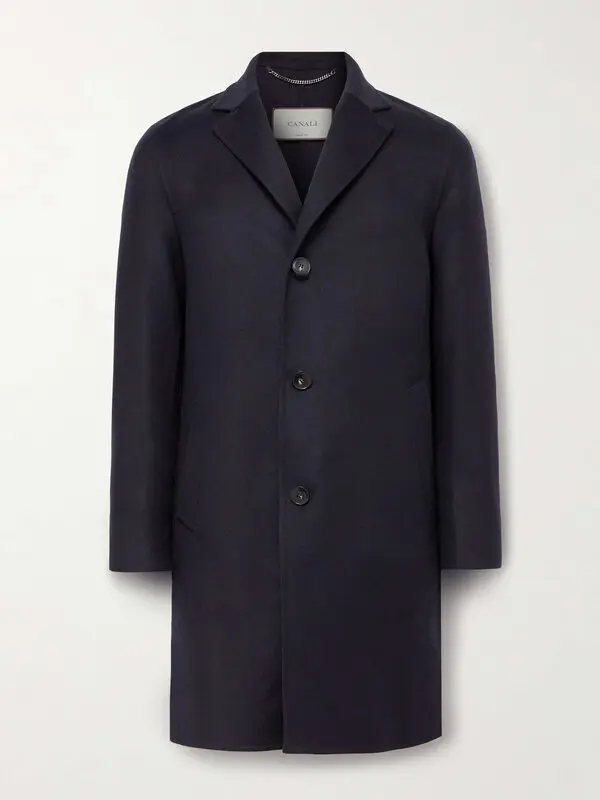 Canali Wool And Cashmere-blend Felt Overcoat - Navy