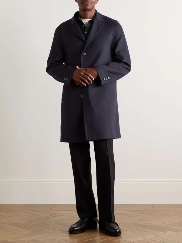 Canali Wool And Cashmere-blend Felt Overcoat - Navy