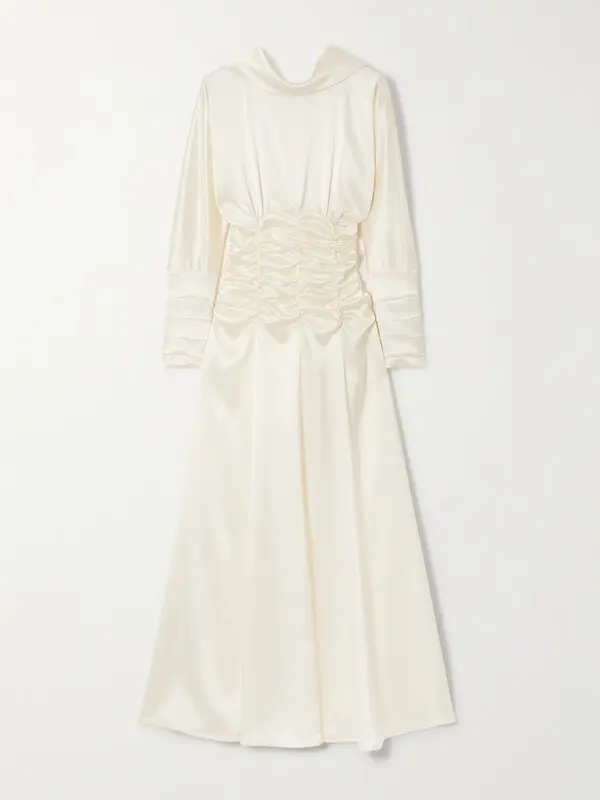 VIOLANTE NESSI Edgar Open-back Gathered Satin Gown