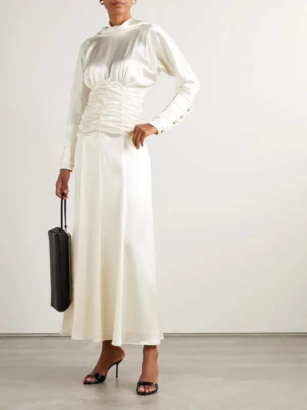 VIOLANTE NESSI Edgar Open-back Gathered Satin Gown