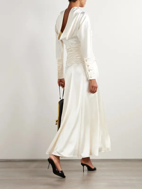 VIOLANTE NESSI Edgar Open-back Gathered Satin Gown