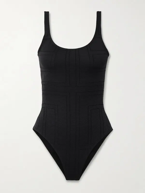 TOTEME Ribbed Pointelle-knit Recycled Swimsuit - Black