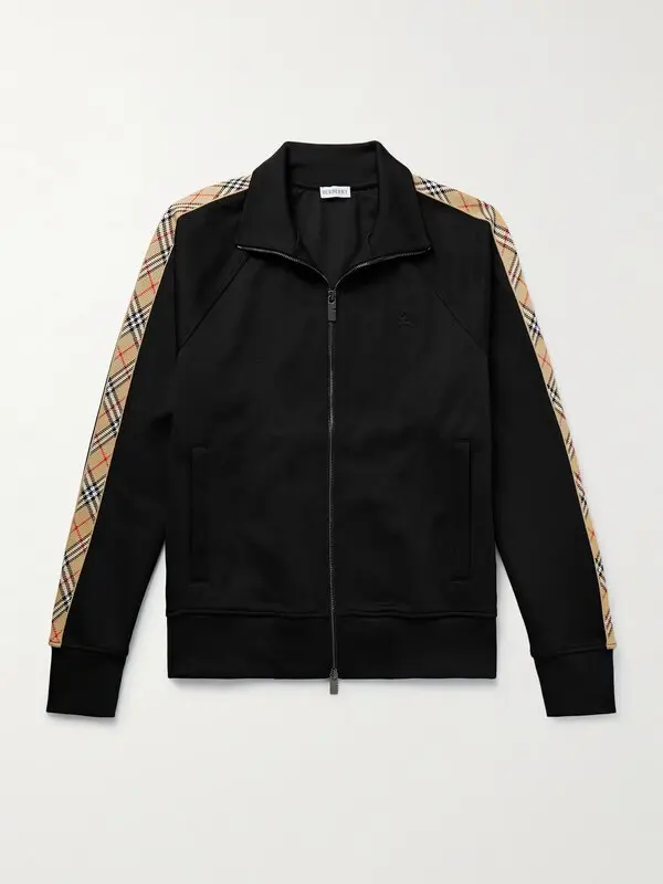 Burberry Checked Jacquard-trimmed Tech-jersey Track Jacket - Black