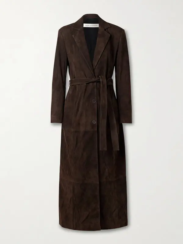 Nour Hammour Vesper Belted Suede Coat - Brown