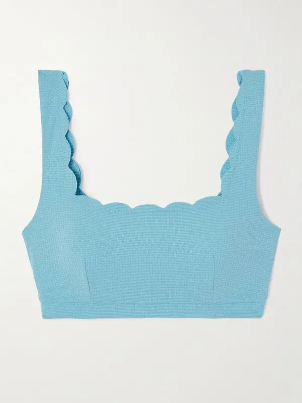 Marysia Palm Springs Scalloped Seersucker Bikini Top - Blue