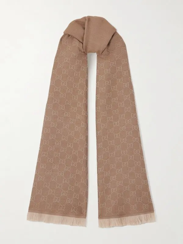 Gucci Frayed Wool-jacquard Scarf - Neutrals