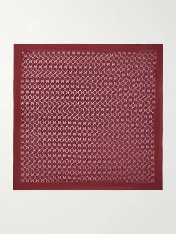 Gucci Printed Metallic Silk-twill Scarf - Red