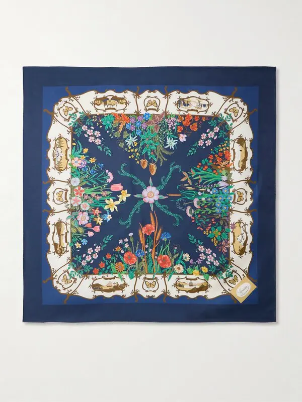 Gucci Floral-print Silk-twill Scarf - Blue