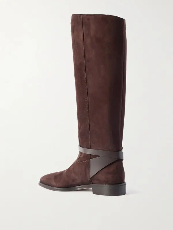 JIMMY CHOO Lawton Leather-trimmed Suede Knee Boots - Brown