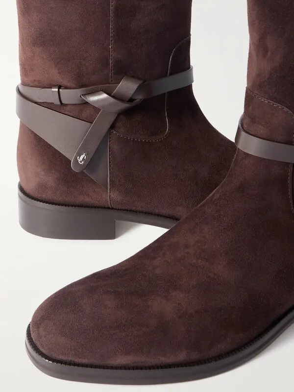 JIMMY CHOO Lawton Leather-trimmed Suede Knee Boots - Brown