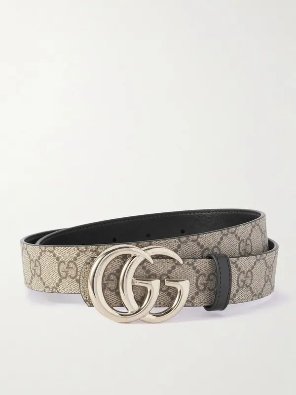 Gucci Gg Marmont Leather-trimmed Printed Belt - Neutrals
