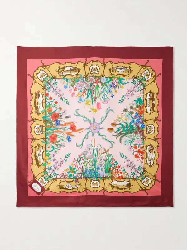 Gucci Floral-print Silk-twill Scarf - Red