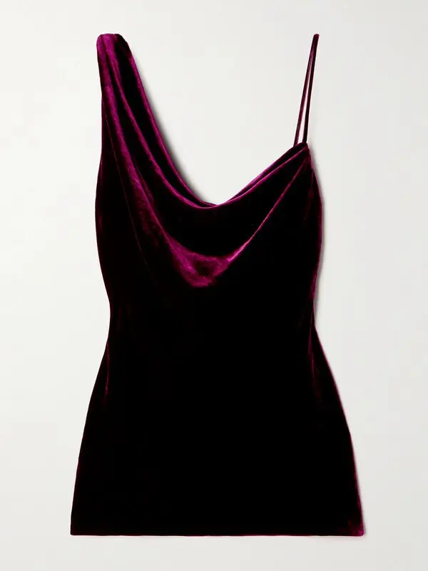 Dries Van Noten Asymmetric Draped Velvet Top - Burgundy