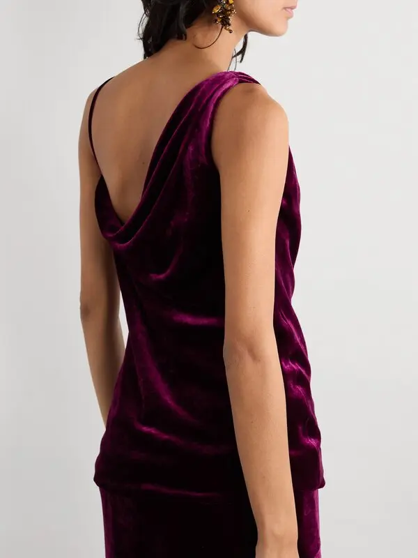Dries Van Noten Asymmetric Draped Velvet Top - Burgundy