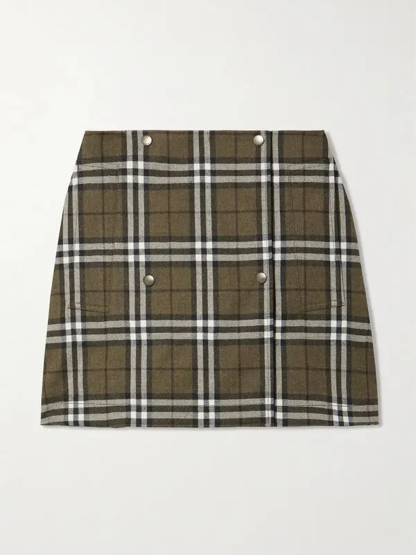 Burberry Button-embellished Checked Wool-twill Mini Skirt