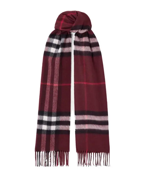 Burberry Fringed Checked Cashmere Scarf - Burgundy