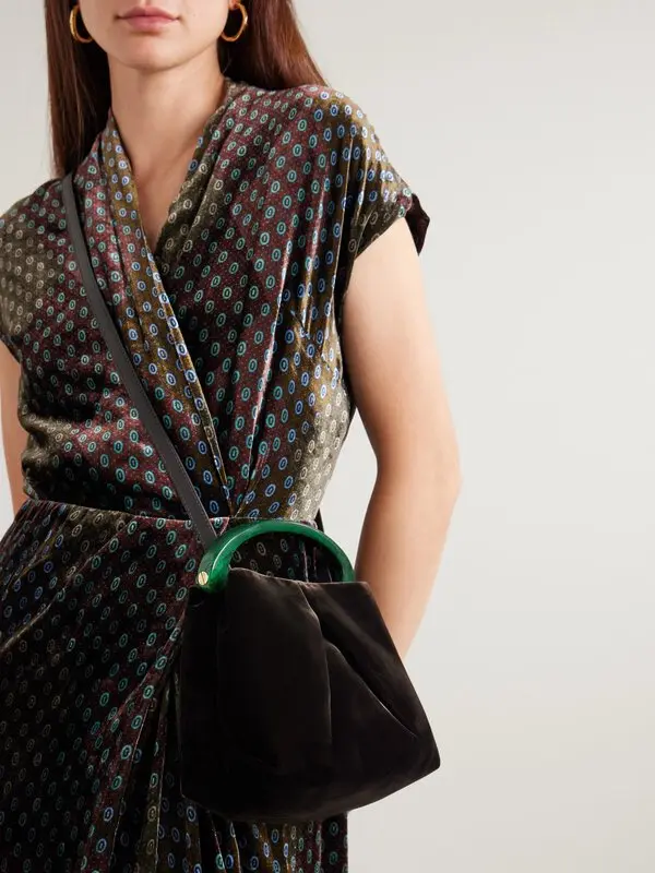 Dries Van Noten Pleated Velvet Tote