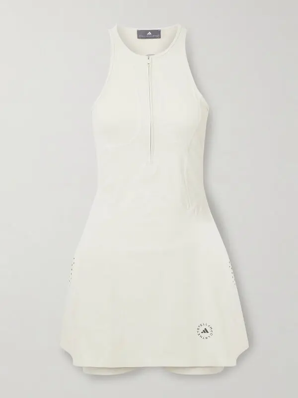 Adidas By Stella McCartney Perforated Recycled Tennis Dress With Shorts - Neutrals