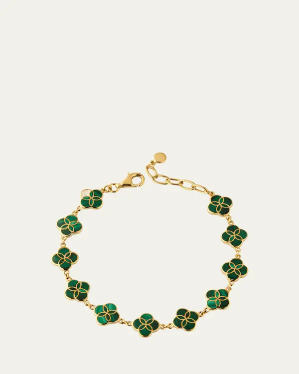 JAN LESLIE All Over Petal Gemstone Link Bracelet - Malachite