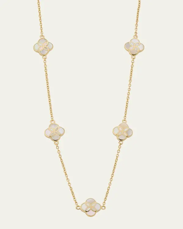 JAN LESLIE Five Petal Gemstone Station Necklace - Mop