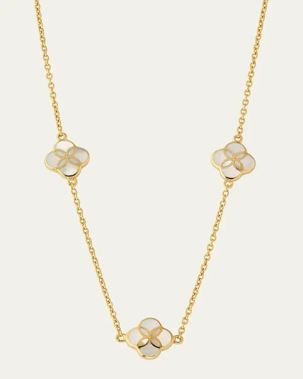 JAN LESLIE Triple Petal Gemstone Station Necklace - Mop