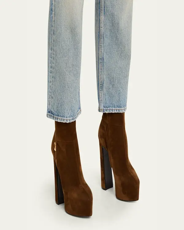 Saint Laurent Nico Platform Booties - Land