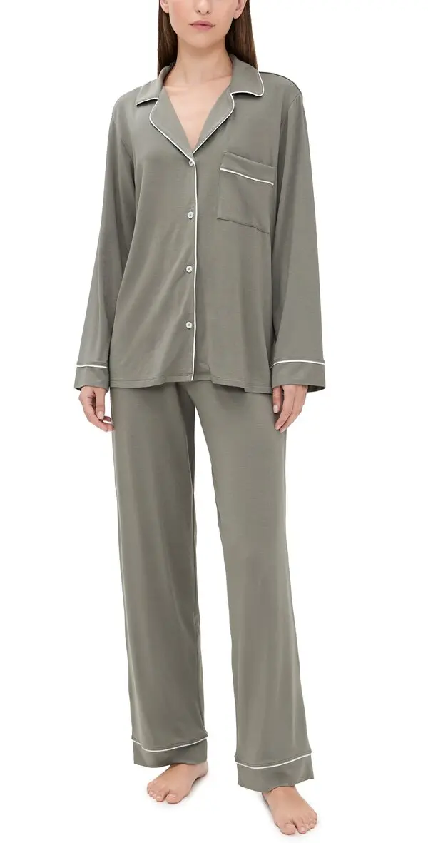 Eberjey Gisele Long Pajama Set - Smokey Olive/ivory
