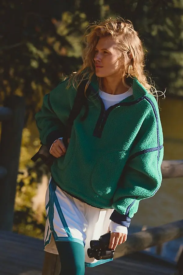 Free People Mountain High Half Zip Fleece - Green Glow
