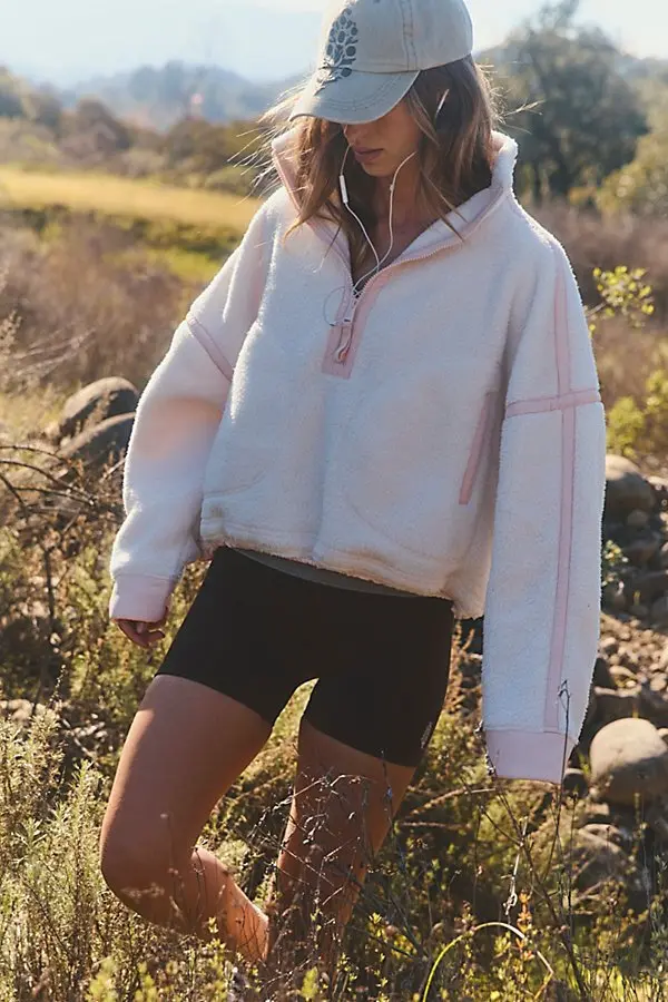 Free People Mountain High Half Zip Fleece - Ivory Ballet Slipper