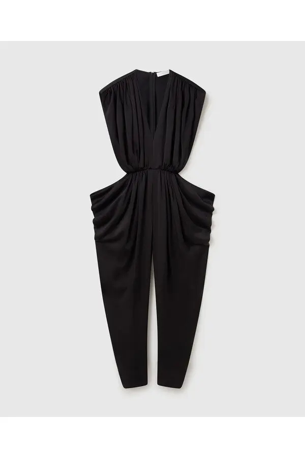 Stella McCartney Deep V-neck Shoulder Pad Pleated Jumpsuit - Black