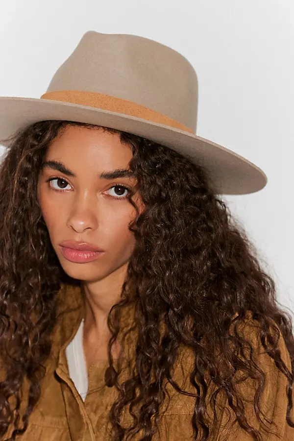 Free People Embellished Wide Brim Felt Hat - Beige