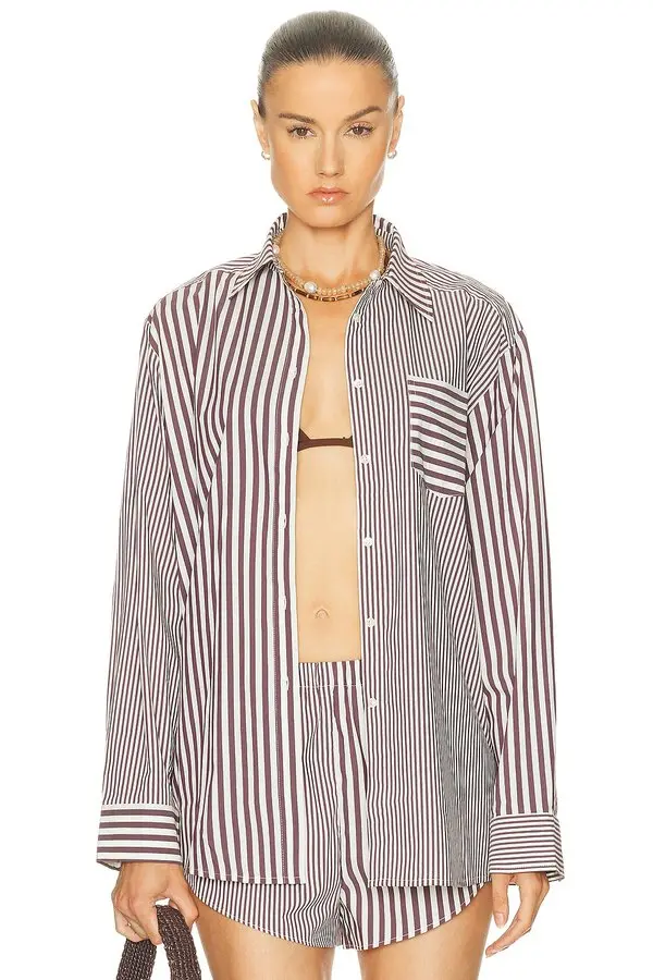 Solid & Striped The Avril Button Down Top - Raisin Brown & Brule