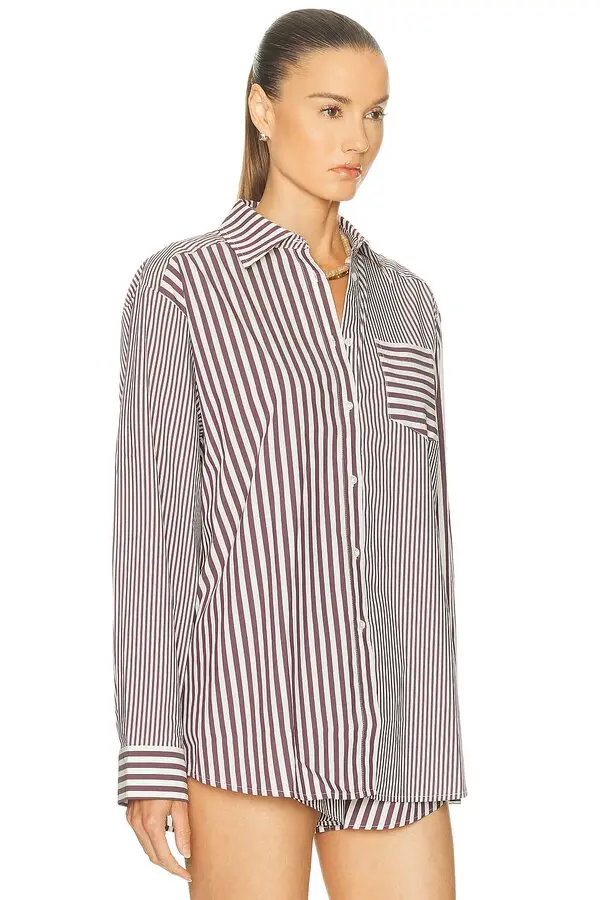Solid & Striped The Avril Button Down Top - Raisin Brown & Brule