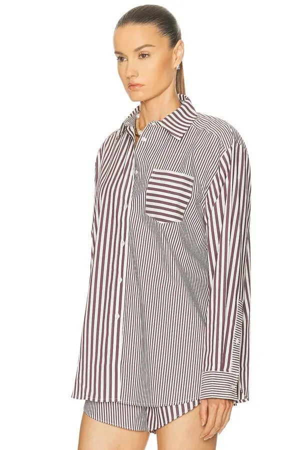 Solid & Striped The Avril Button Down Top - Raisin Brown & Brule