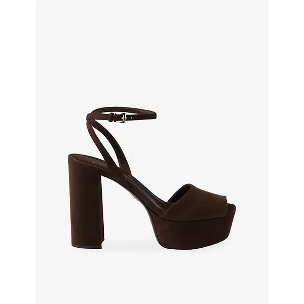 Prada Logo-print Suede Platform Sandals - Brown