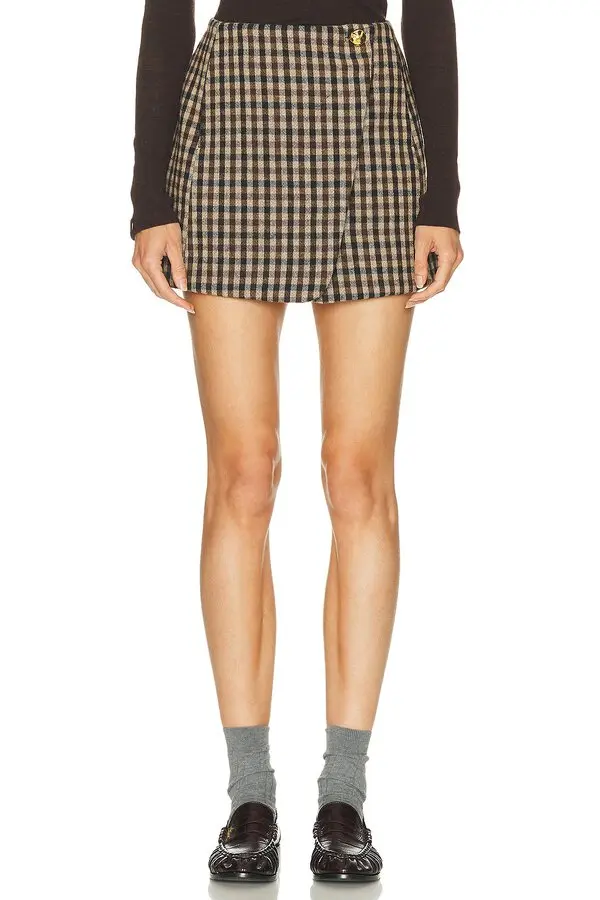 GANNI Check Wool Mini Skirt