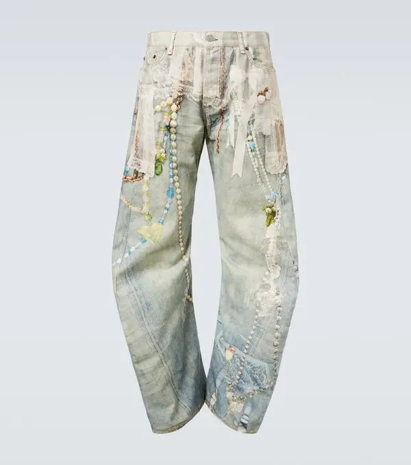Acne Studios Distressed Printed Barrel-leg Jeans - Blue